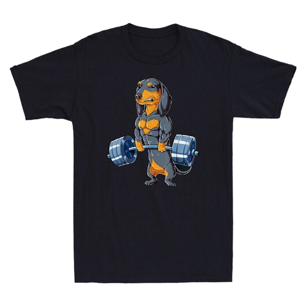 Dachshund Weightlifting Funny Dog Deadlift Fitness Gym Meme Novelty Men ...