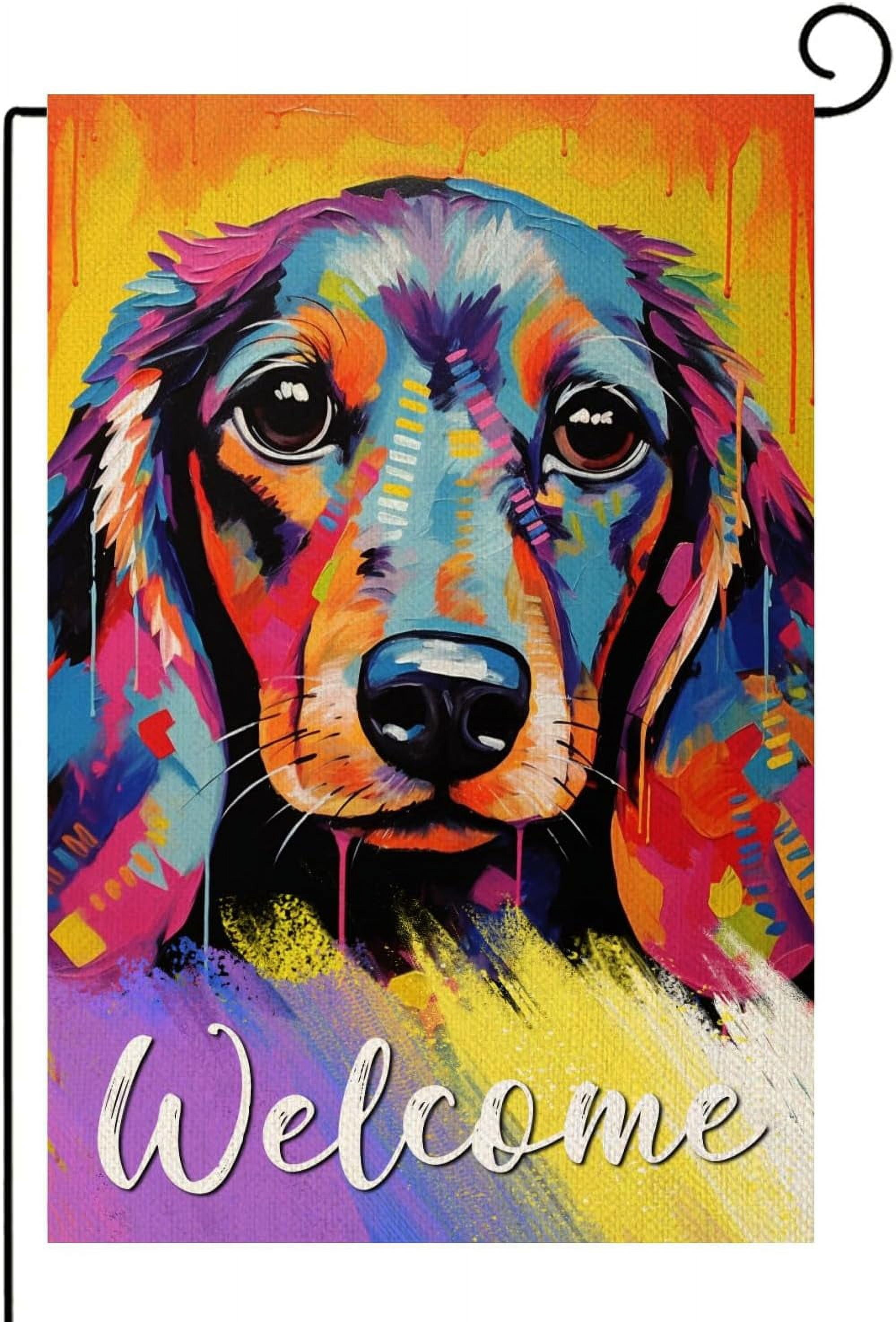 Dachshund Welcome Garden Flag Dogs Paw Prints Spring Yard Flag Pet ...
