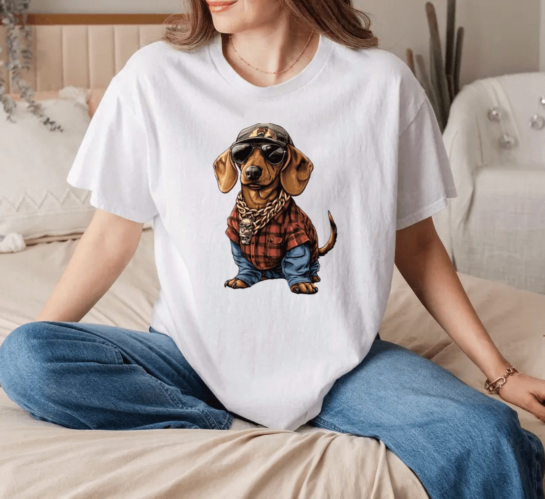Dachshund With Leather Jacket And Shades Biker Dog Art Unisex T-Shirt ...