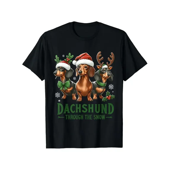Dachshund Xmas Through The Snow Naughty List Dachshund T-Shirt ...