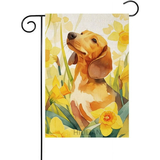 Dachshund Yellow Daffodil Spring Summer Garden Flag 12x18 Double Sided ...