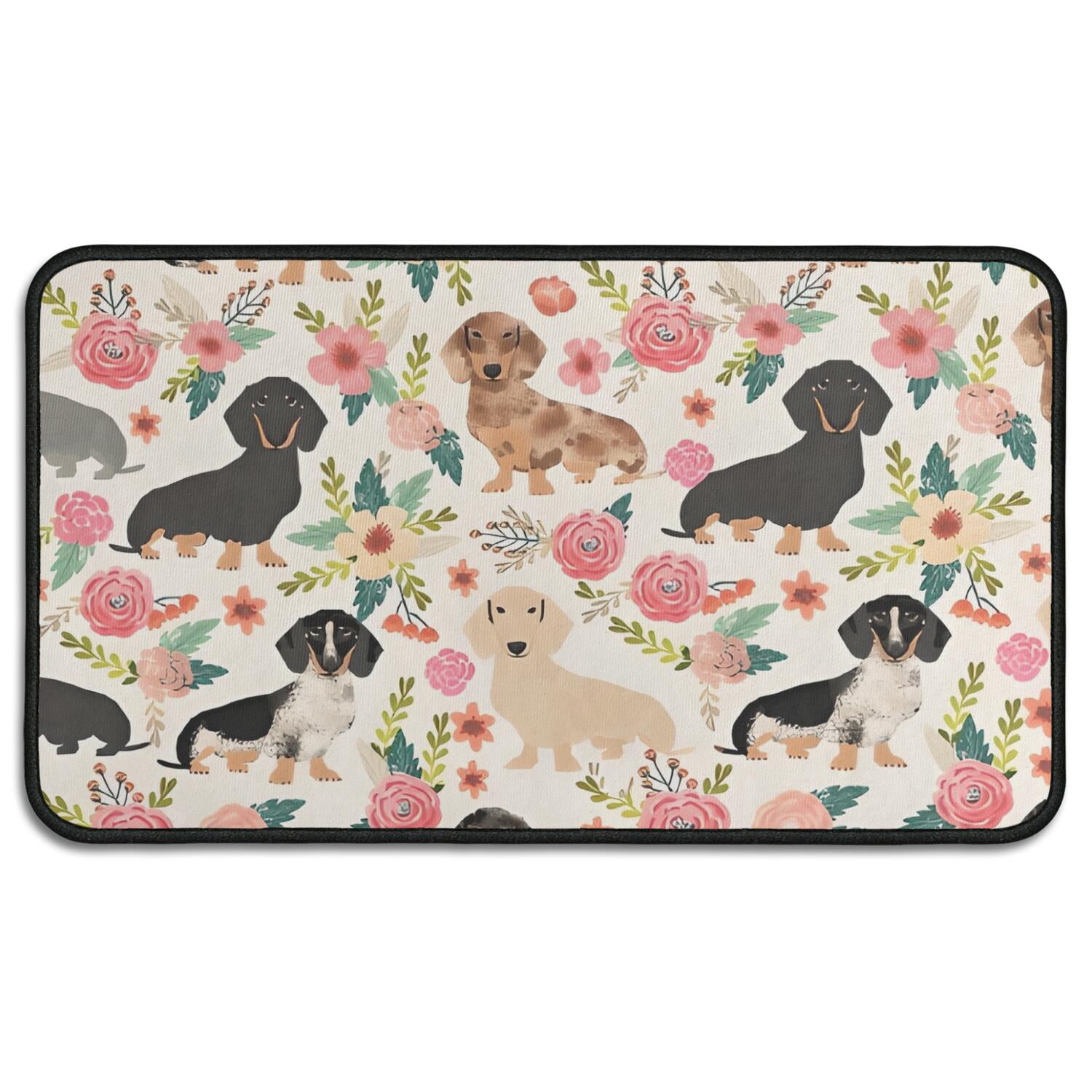 Dachshund and Flower Door Rugs,Washable Non Slip Door Mats Indoor ...