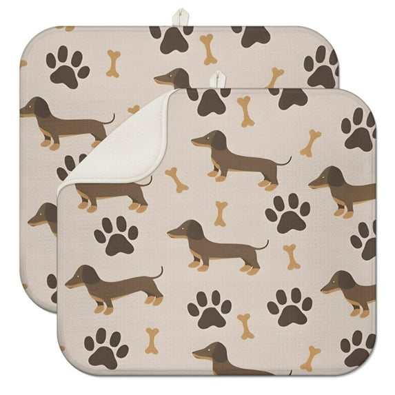 Dachshund and Paws Dish Drying Mat for Kitchen 1 Pack, Ultra Absorbent ...