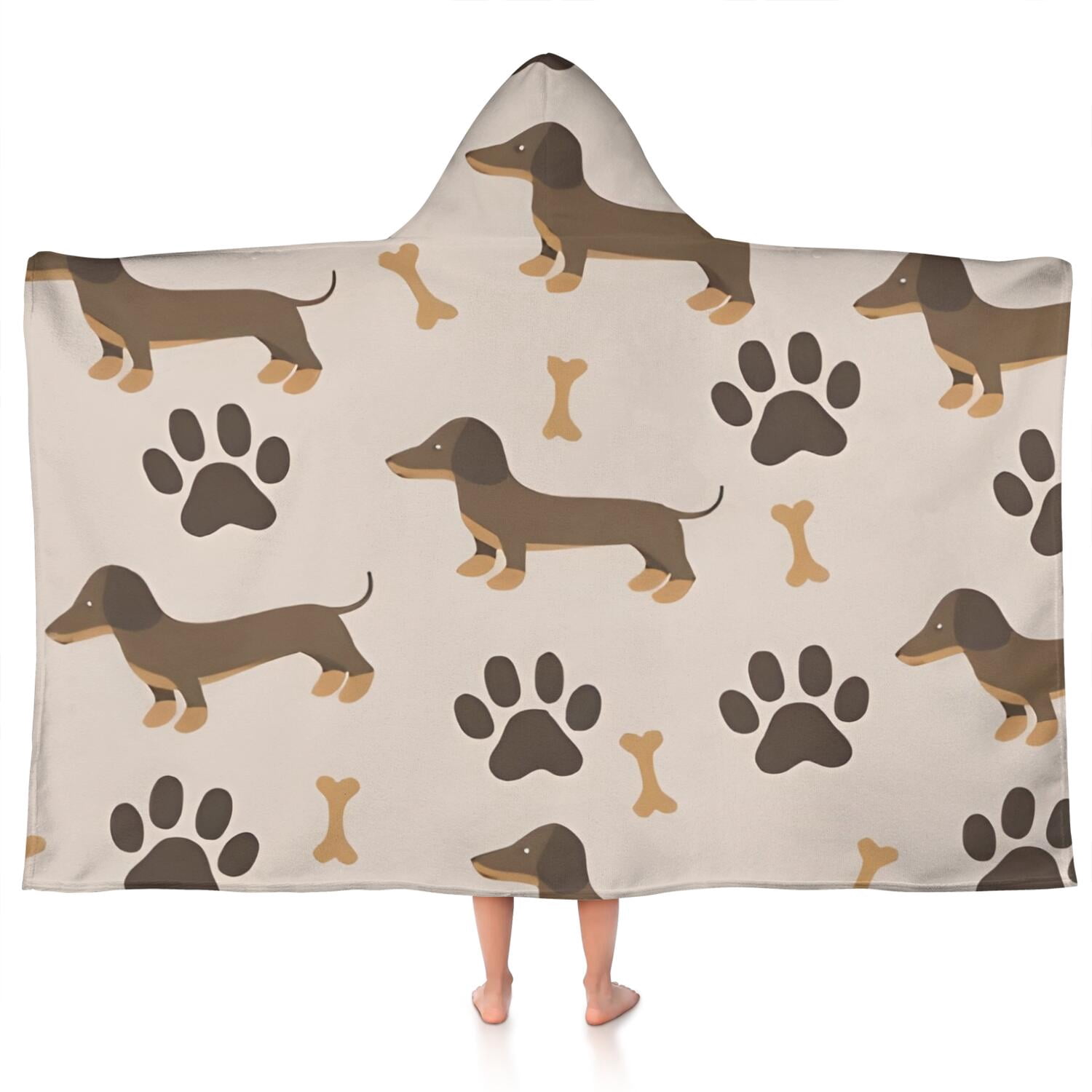 Dachshund and Paws Hooded Bath Towel，50"x30" for Ages 3 To 12 Kids ...
