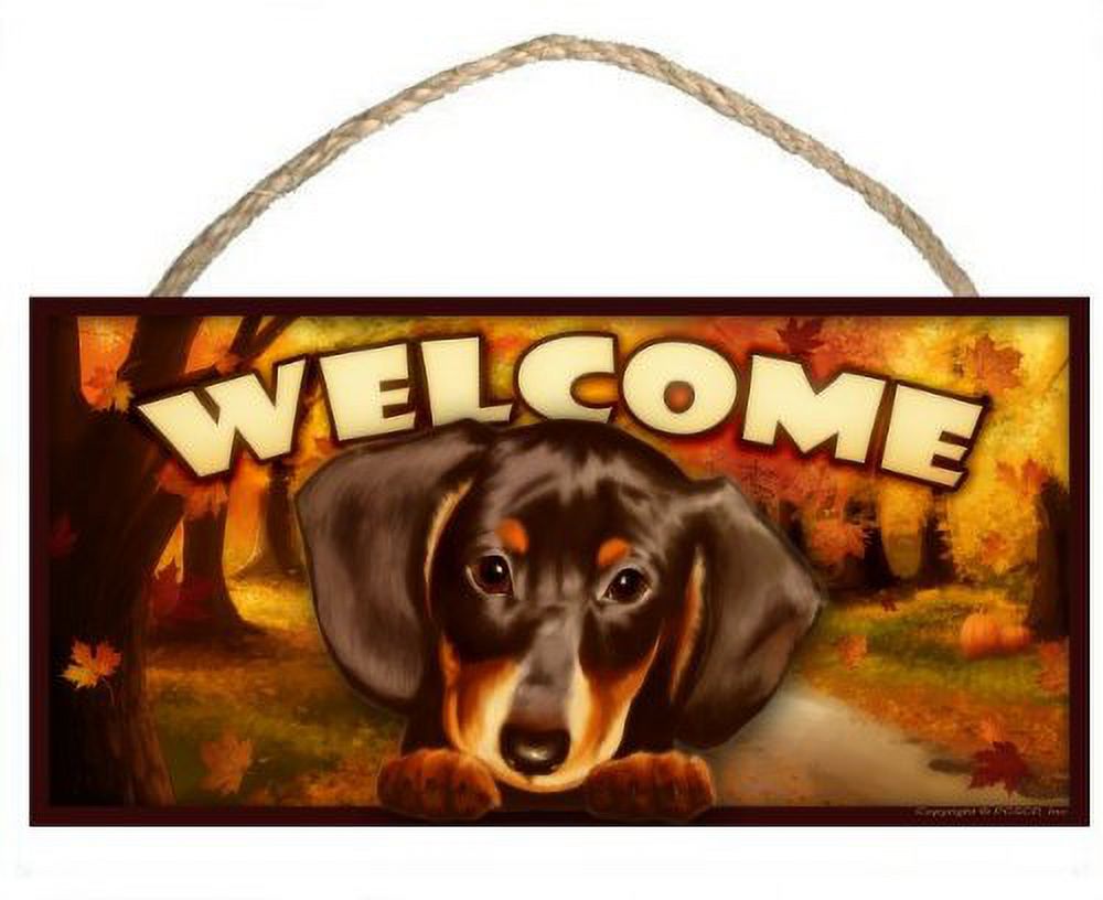 Dachshund (youthful) Autumn Season Welcome Dog Sign / Plaque featuring ...