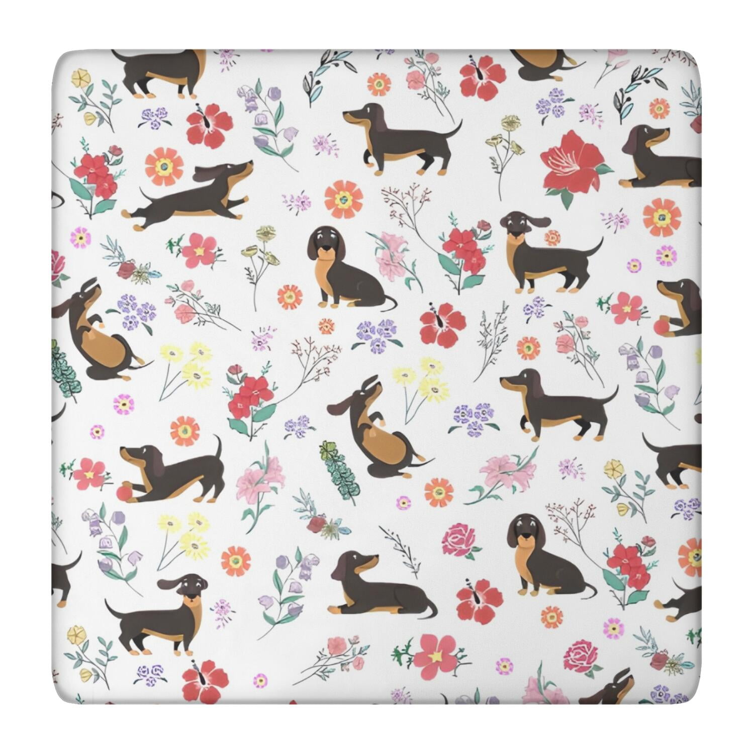 Dachshunds with Flowers Square Fitted Tablecloth with Elastic Edge ...