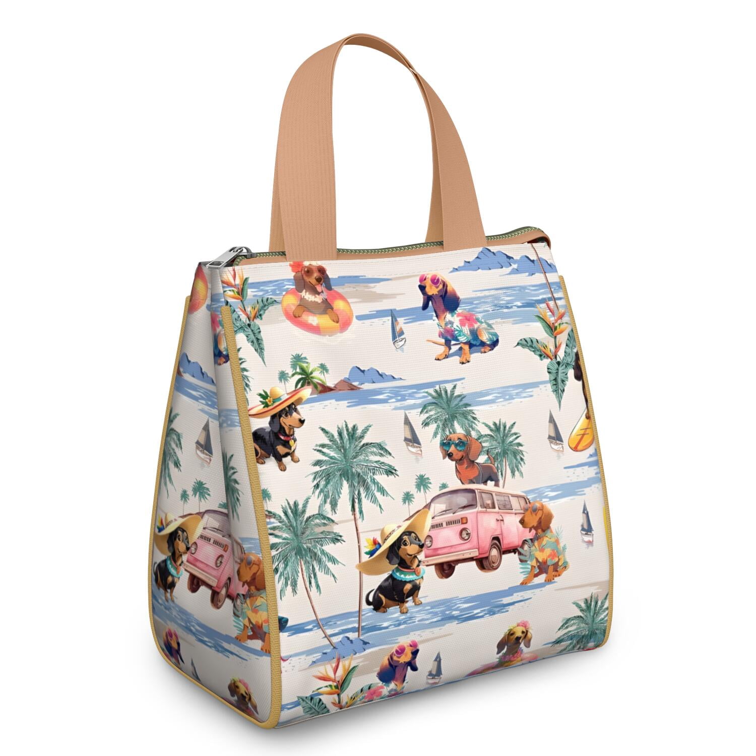 Dachshunds Tropical Beach Insulated Lunch Bag for Women & Adults,Large ...