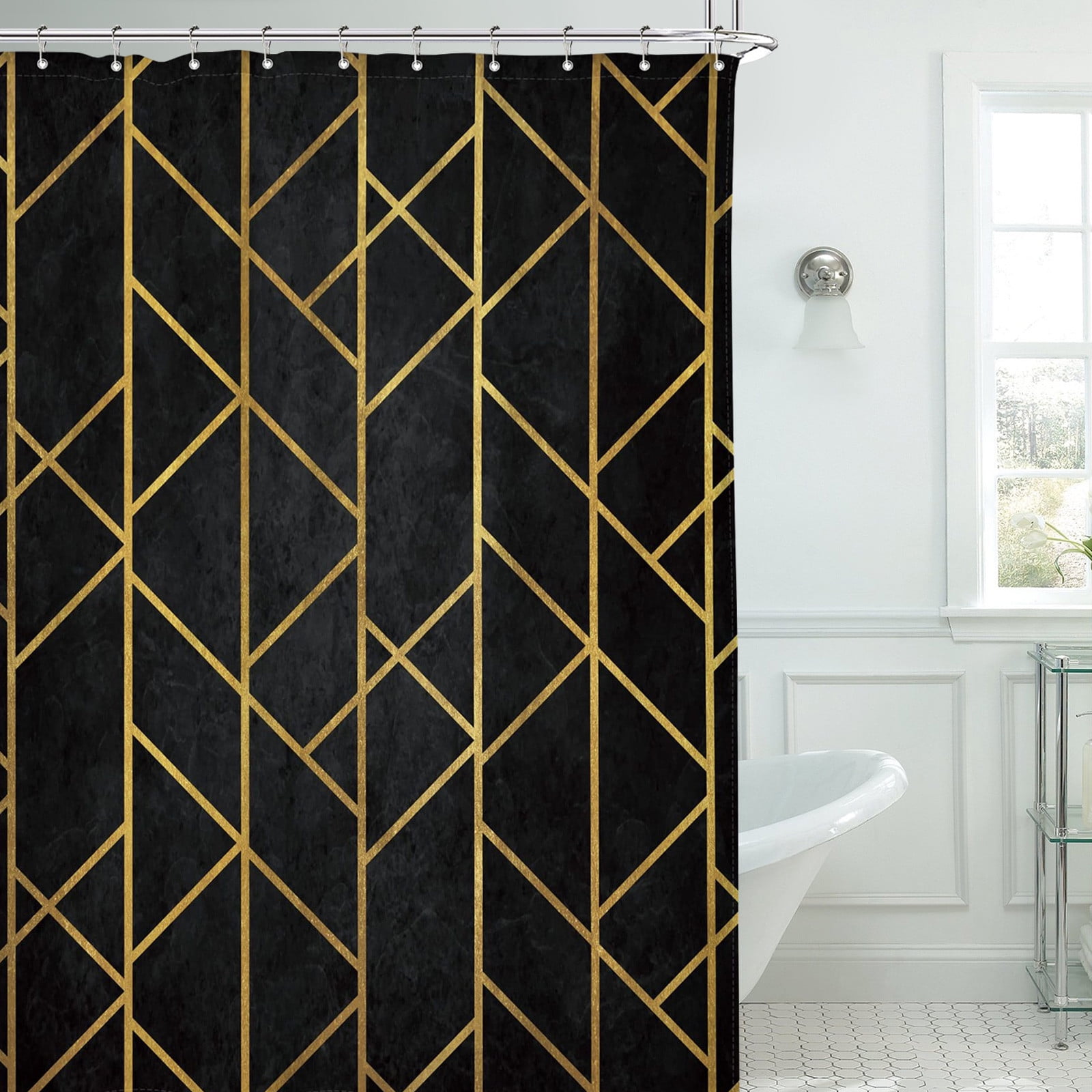 Dacron Polyester Shower Curtain, Geometric Digital Print, Waterproof ...
