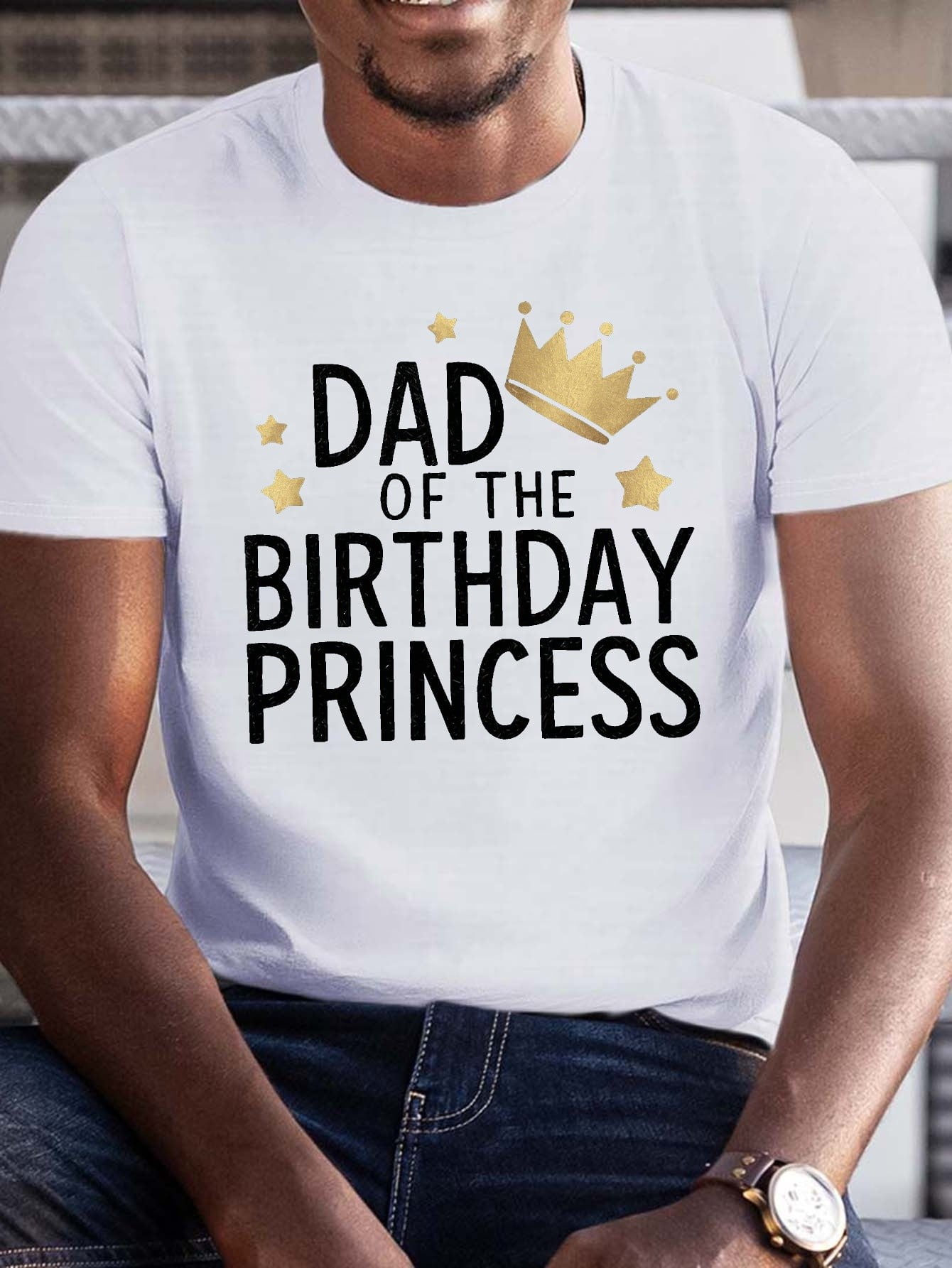 Dad of the Birthday Princess" Men's T-Shirt - Casual Short Sleeve, Breathable , Summer Tee with ...