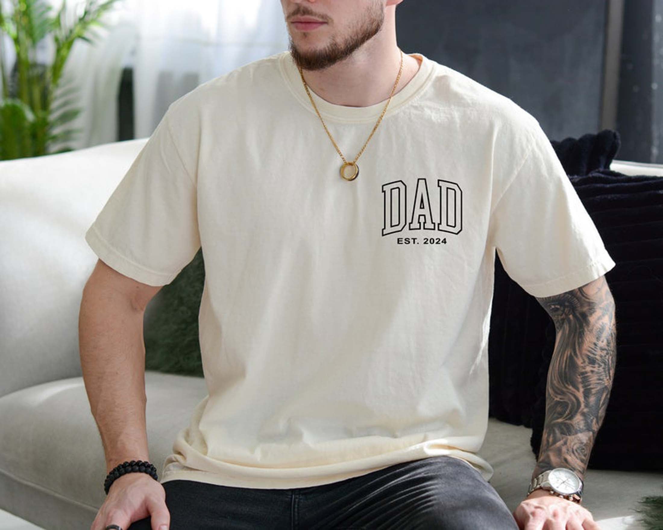 Dad Est 2024 Tshirt, Personalized Dad Shirt, Custom Dad, Pregnancy ...