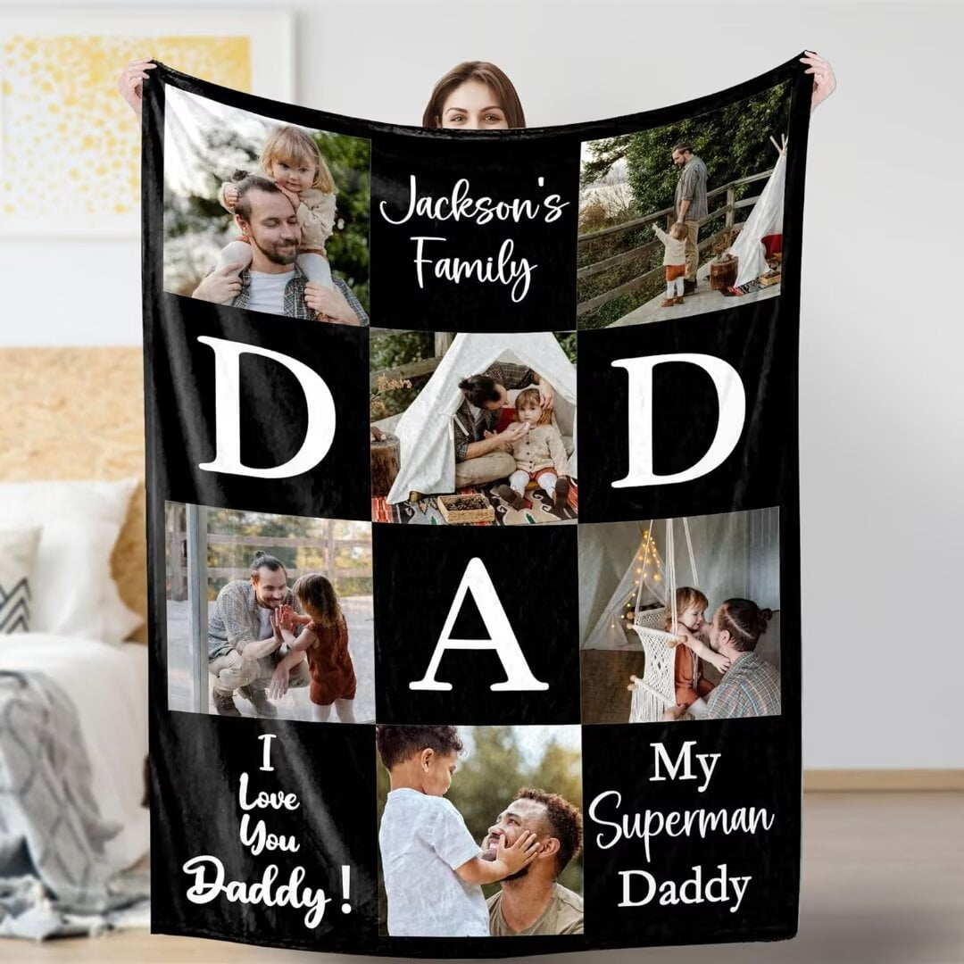 Dad Gifts Blanket Custom Blanket with Photos Text Personalized Best Dad ...