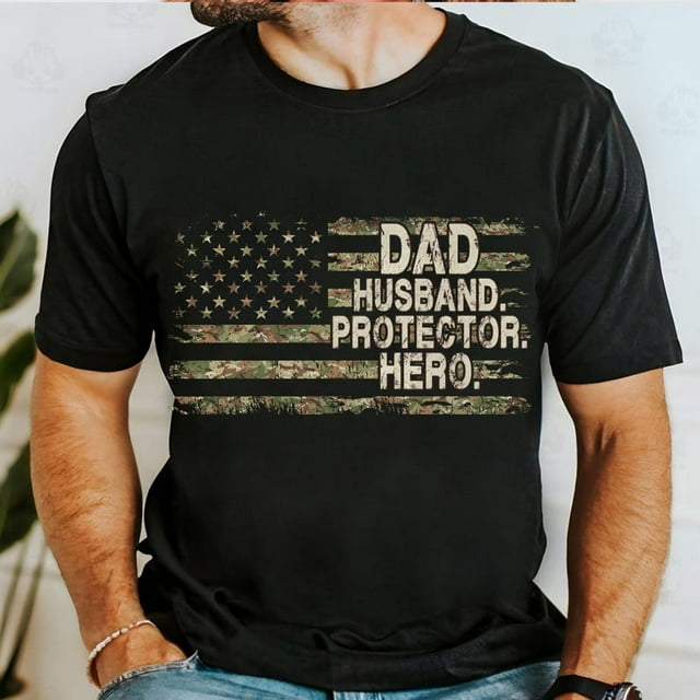 Dad Husband Protector Hero T-Shirt, Camo Hunting Dad Tee, Army Style ...