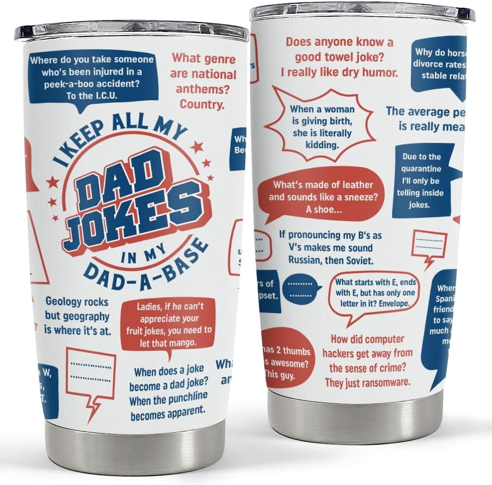 Dad Jokes Insulated Tumbler with Lid - 20oz Stainless Steel Mug for ...