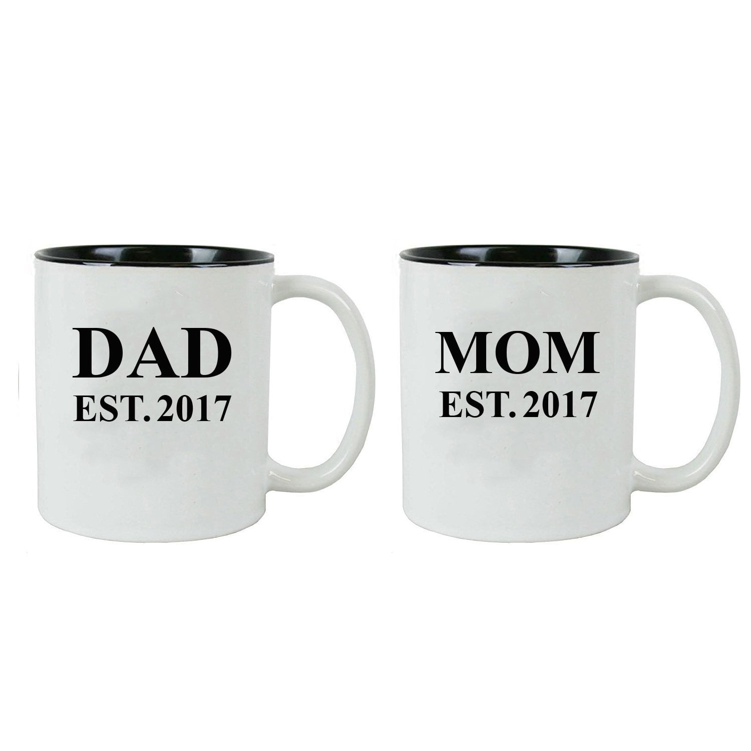 Dad + Mom Established Parents EST. 2017 11 oz Ceramic Coffee Mugs with ...
