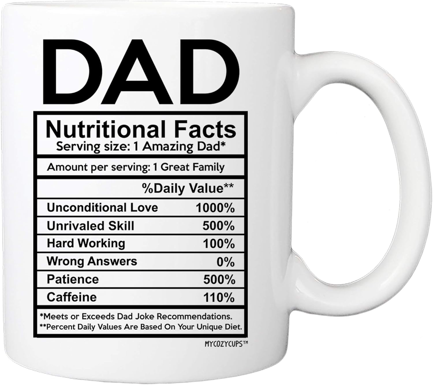 Dad Nutritional Facts Label Coffee Mug - 11oz Ceramic Cup for Papa ...