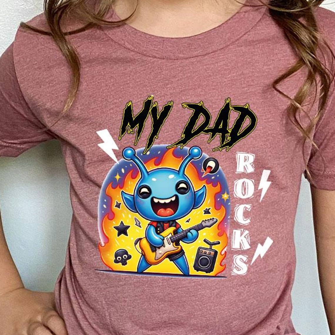 My Dad Rocks Kids Shirt, Cute Alien Playing Guitar Baby, Fun Father'S ...