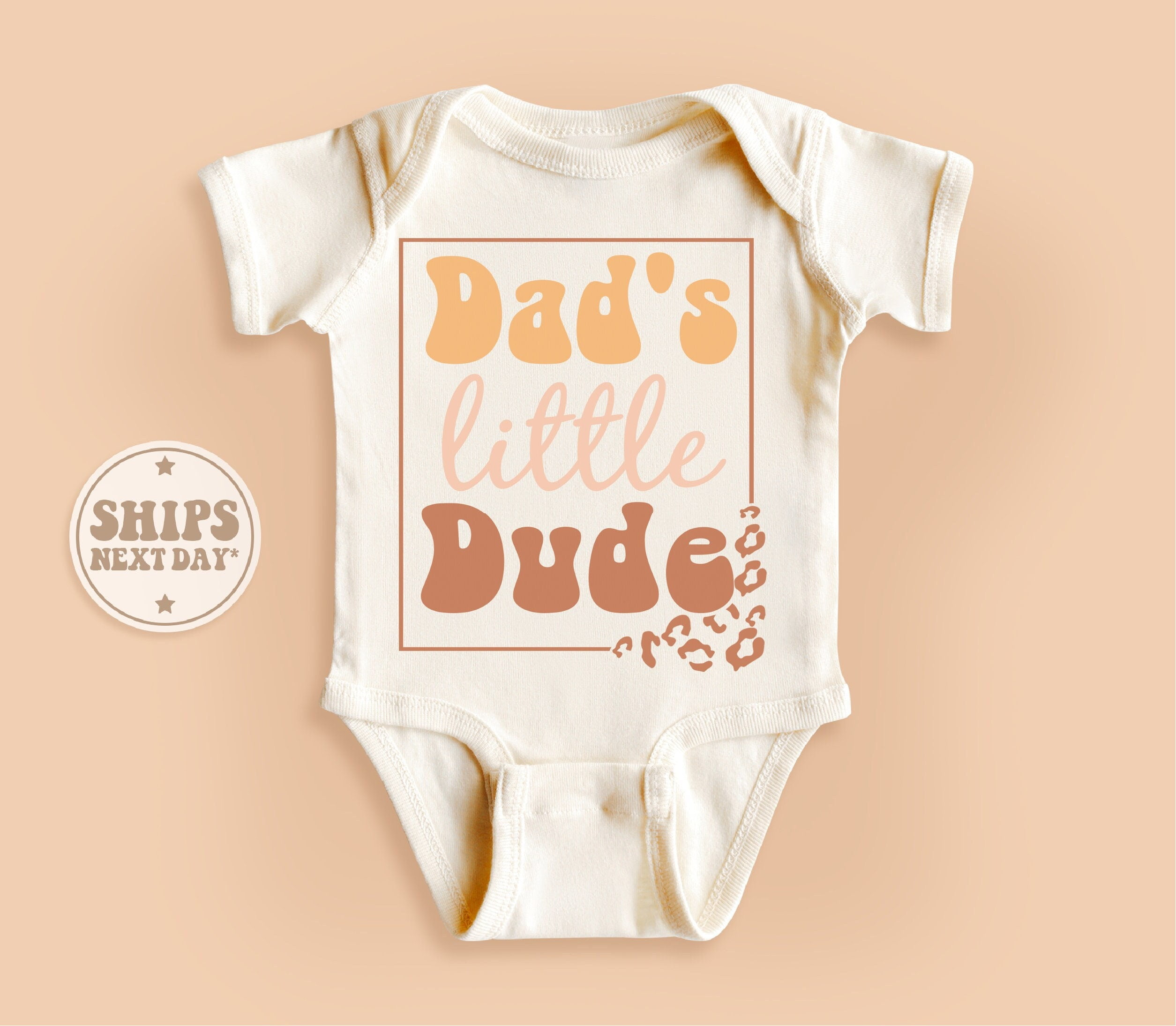 Dad'S Little Dude Onesie, Baby Boys Bodysuit, Retro Natural Baby Onesie ...