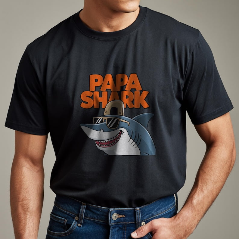 Dad Shirt, Papa Shark T-Shirt, Funny Cartoon Shark Tee, Cool Dad ...
