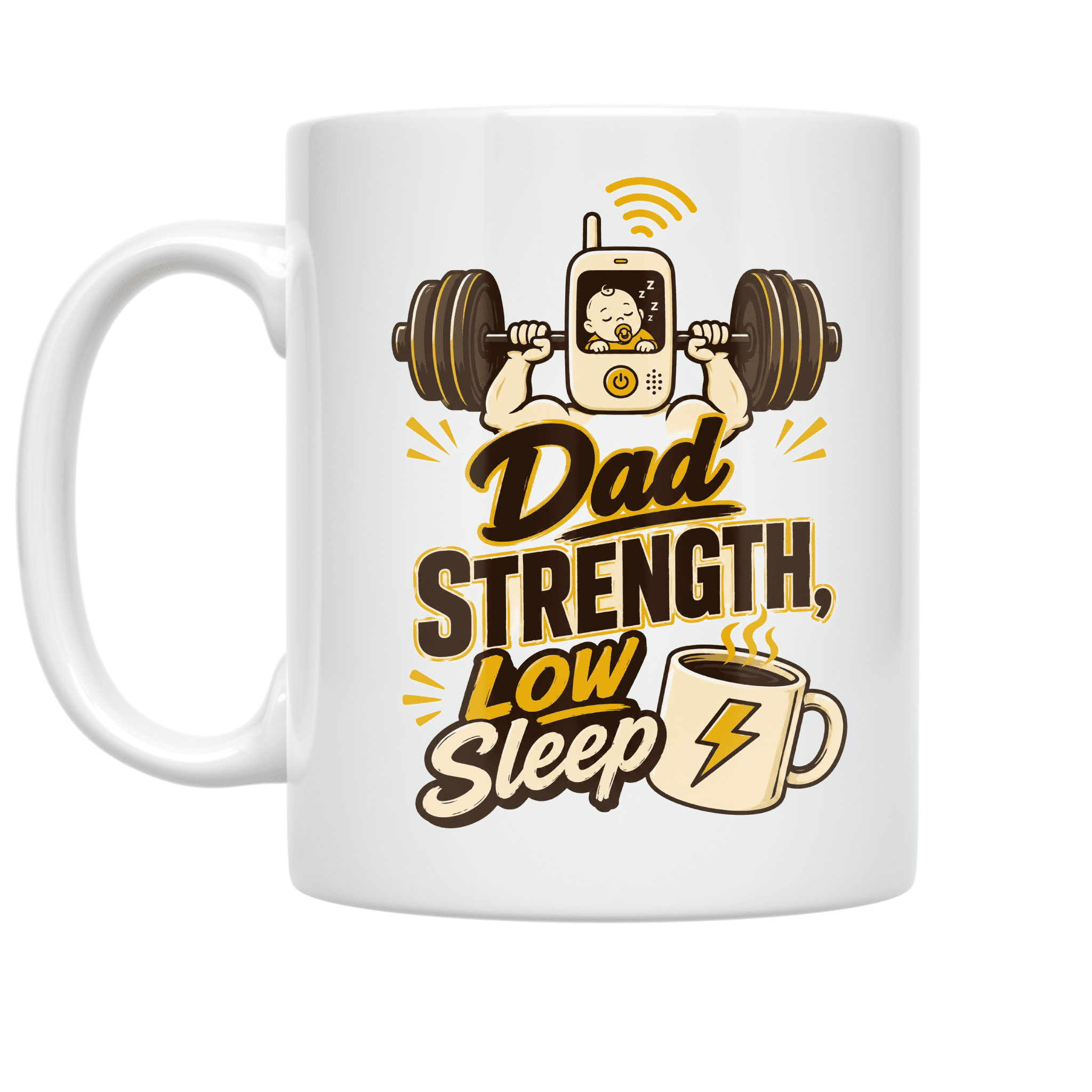Dad Strength Low Sleep Barbell Baby Monitor - Dad Humor - 11 oz Ceramic ...