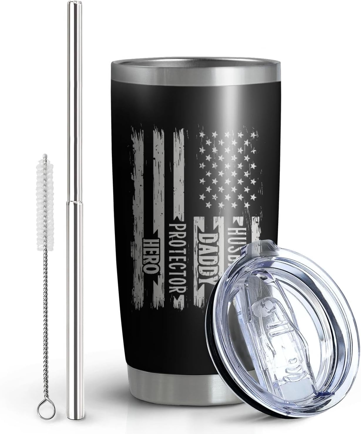 Dad Tumbler with Lid and Straw – “Hero Protector Daddy Husband” Mug ...