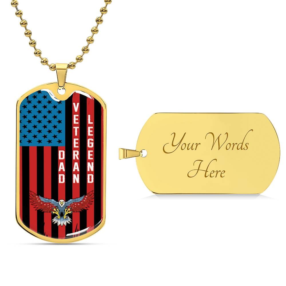Dad Veteran Legend American Patriotic Father's Day Dog Tag Pendant With ...