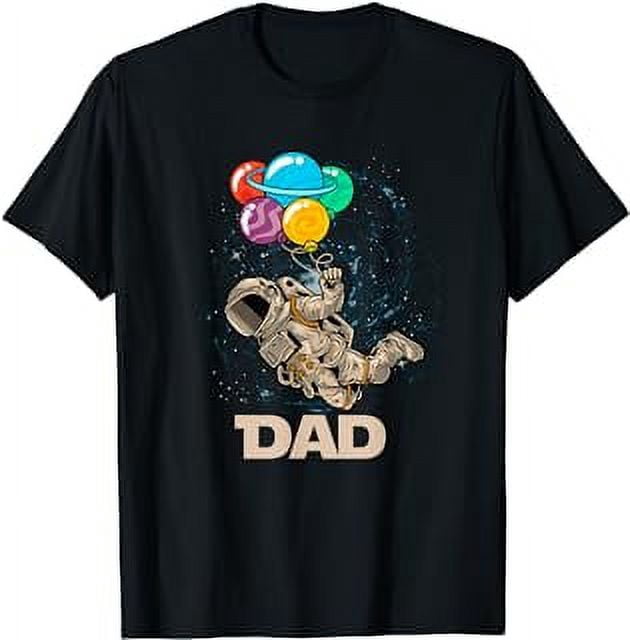 Dad of Birthday Astronaut With Balloons Planets in Space T-Shirt ...