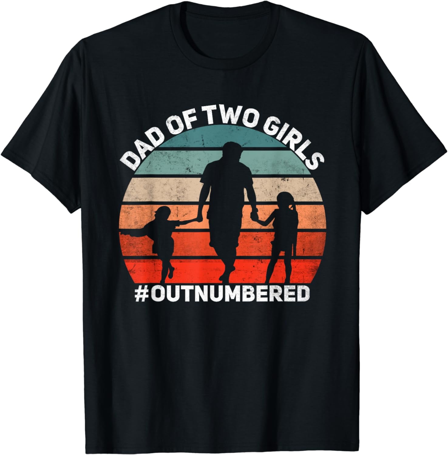 Dad of two Girls Outnumbered Retro 2 Daughters Father's Day T-Shirt ...