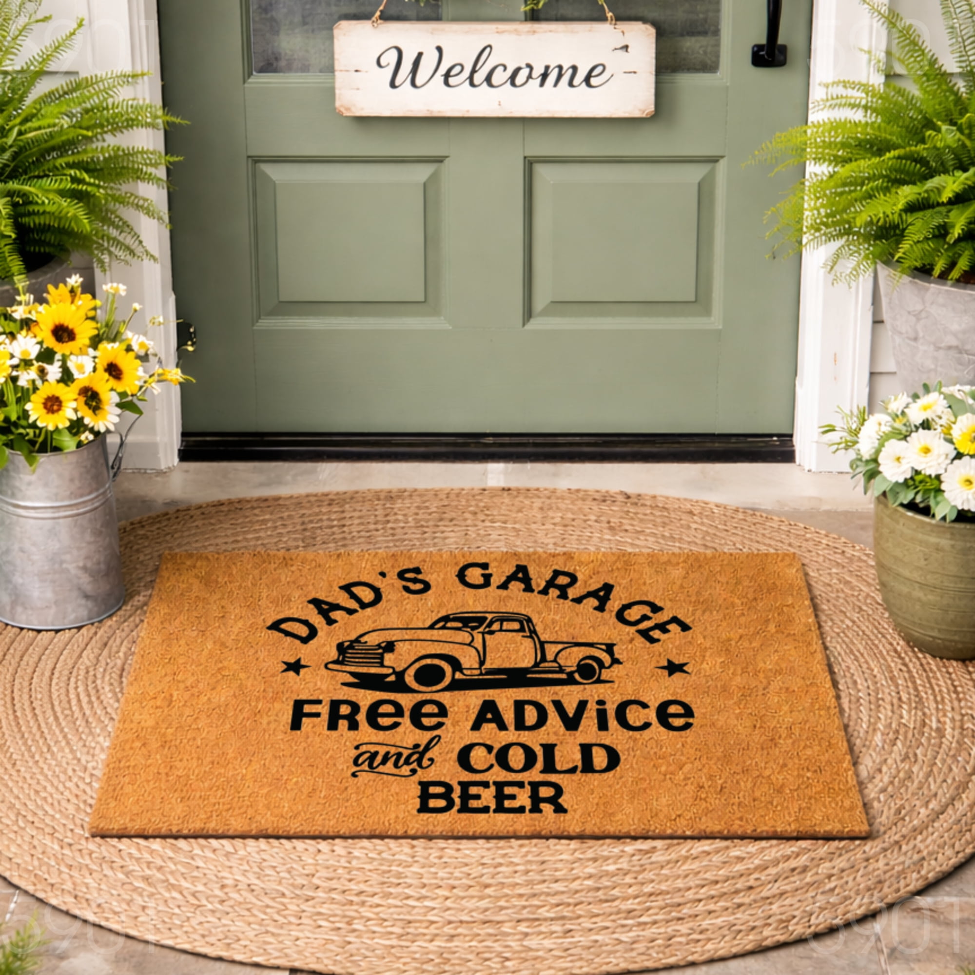 Dad's Garage Free Advice and Cold Beer Doormat, Funny Door Mat Gift ...