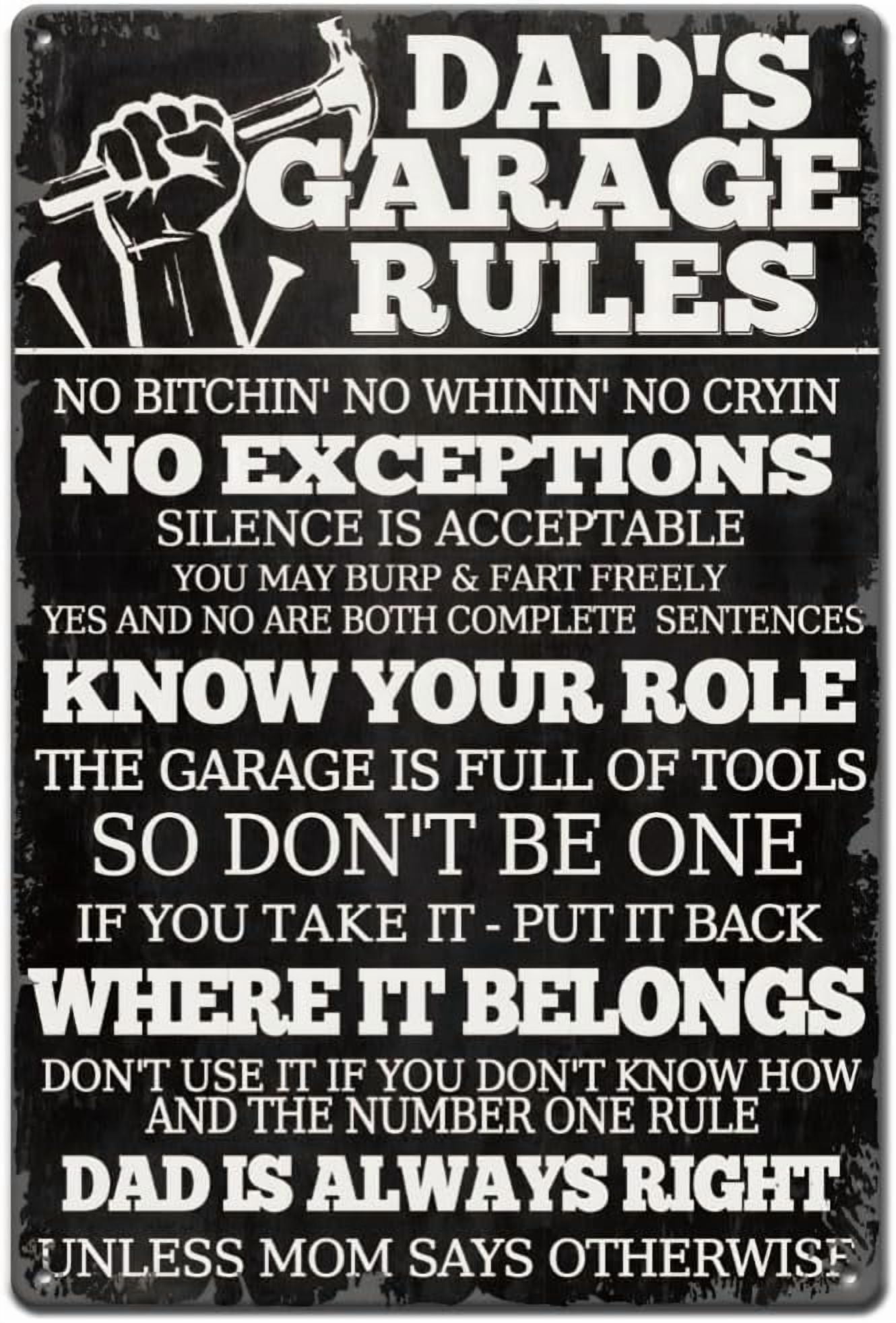 Dad's Garage Rules Metal Signs Garage Quotes Tin Sign Black Metal Wall ...