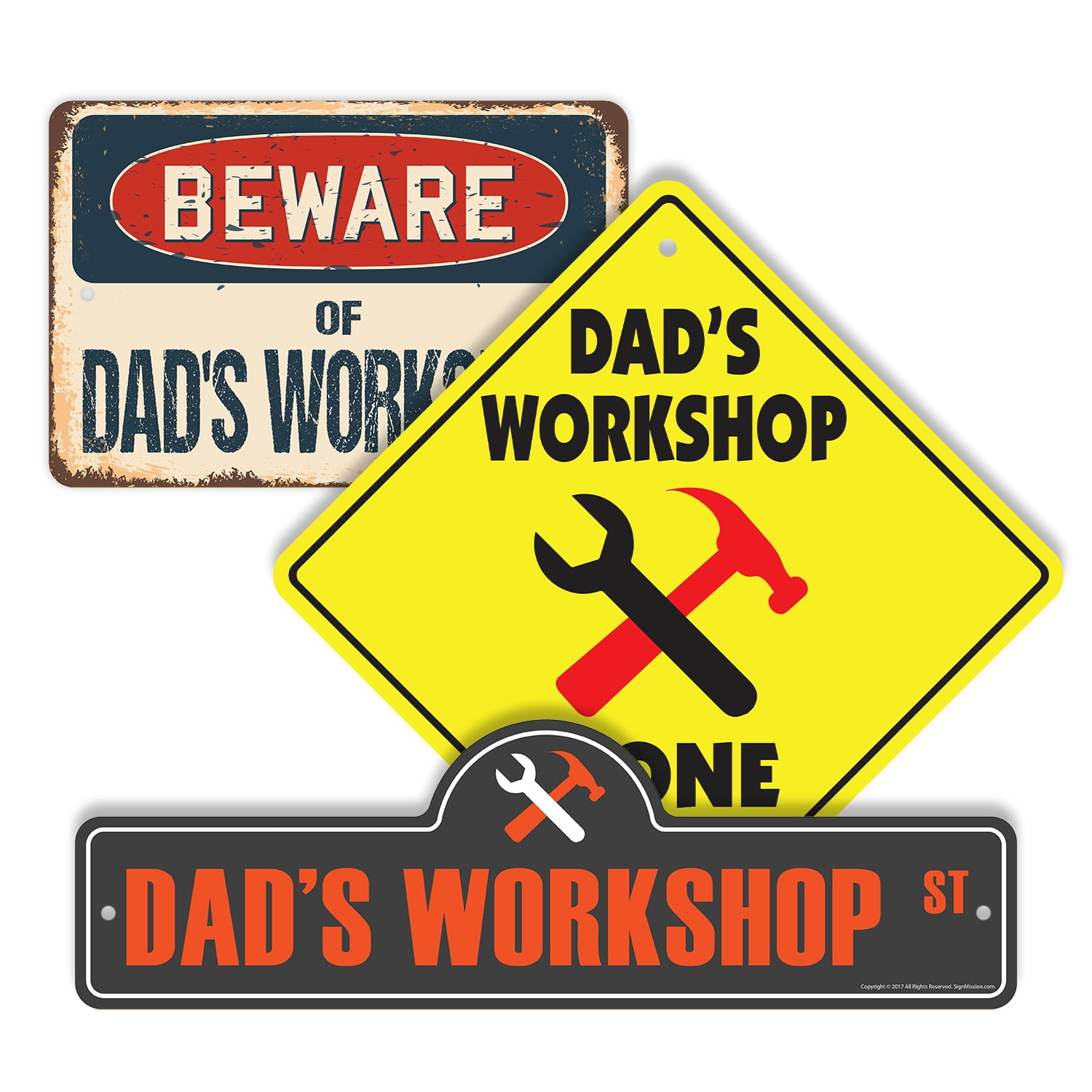 Dad's Workshop (3 Pack) Plastic Street Sign Crossing Sign Warning Sign ...