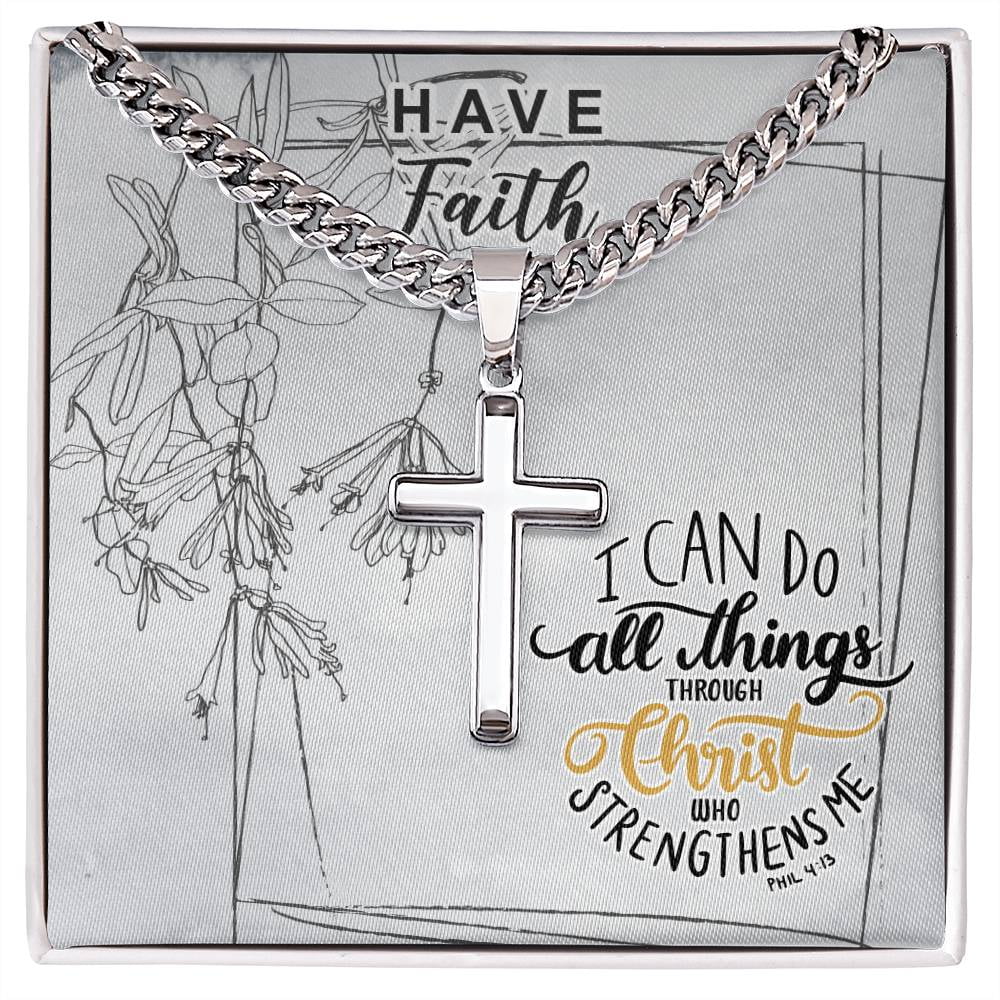 Dad to Son Gifts Cross Necklace Chain Bible Verse - I Can Do All Things ...