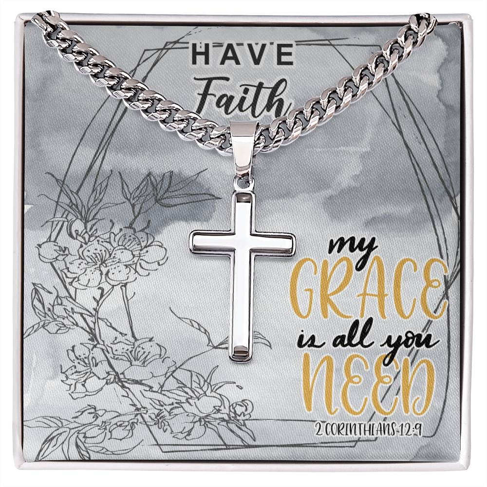 Dad to Son Gifts Cross Necklace Chain Bible Verse - My Grace Is All You ...