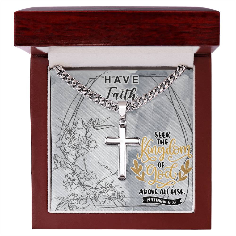 Dad to Son Gifts Cross Necklace Chain Bible Verse - Seek The Kingdom Of ...