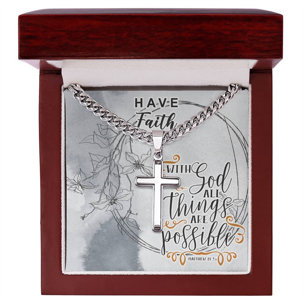 Dad to Son Gifts Cross Necklace Chain Bible Verse - With God All Things ...