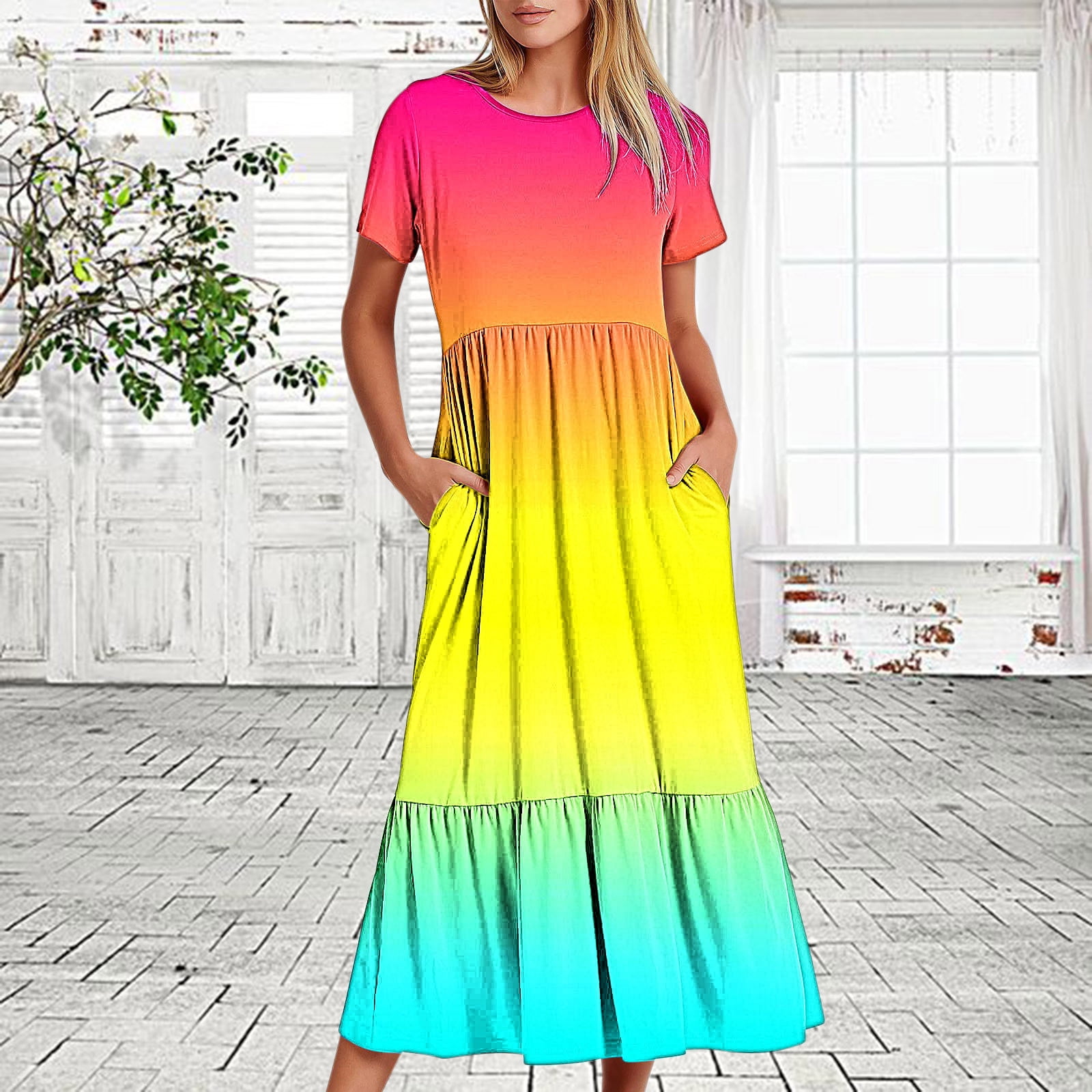 Dadaria Summer Dress Women Sleeves Multi-Color Short Sleeve Beach Dress ...