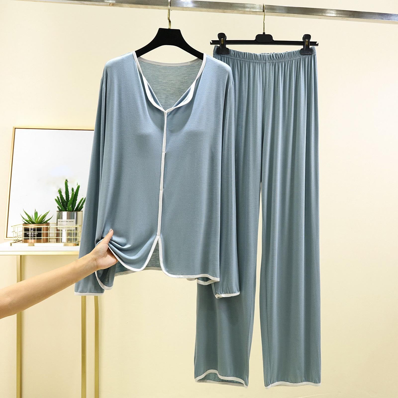 Dadaria Two Piece Pajamas for Women Soft Large Size Plain Sleepwear ...