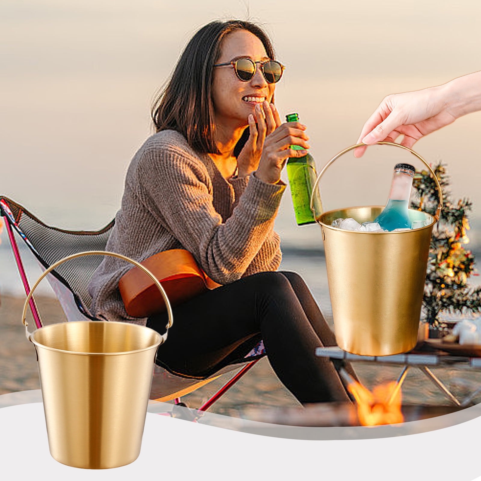 Dadatutu 1.8L Stainless Steel Champagne Buckets, Gold Tone Beverage ...