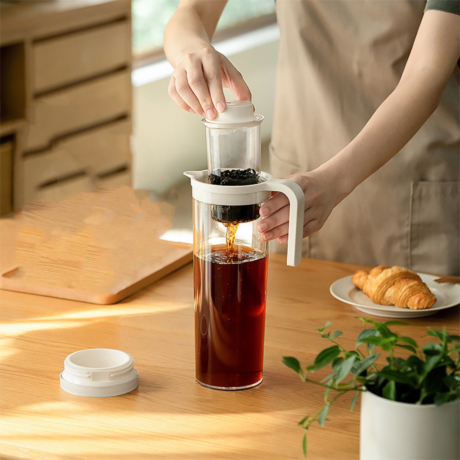 Dadatutu Cold Kettle with Lid, Hot Tea, Iced Tea, Cold Brew Tea and ...