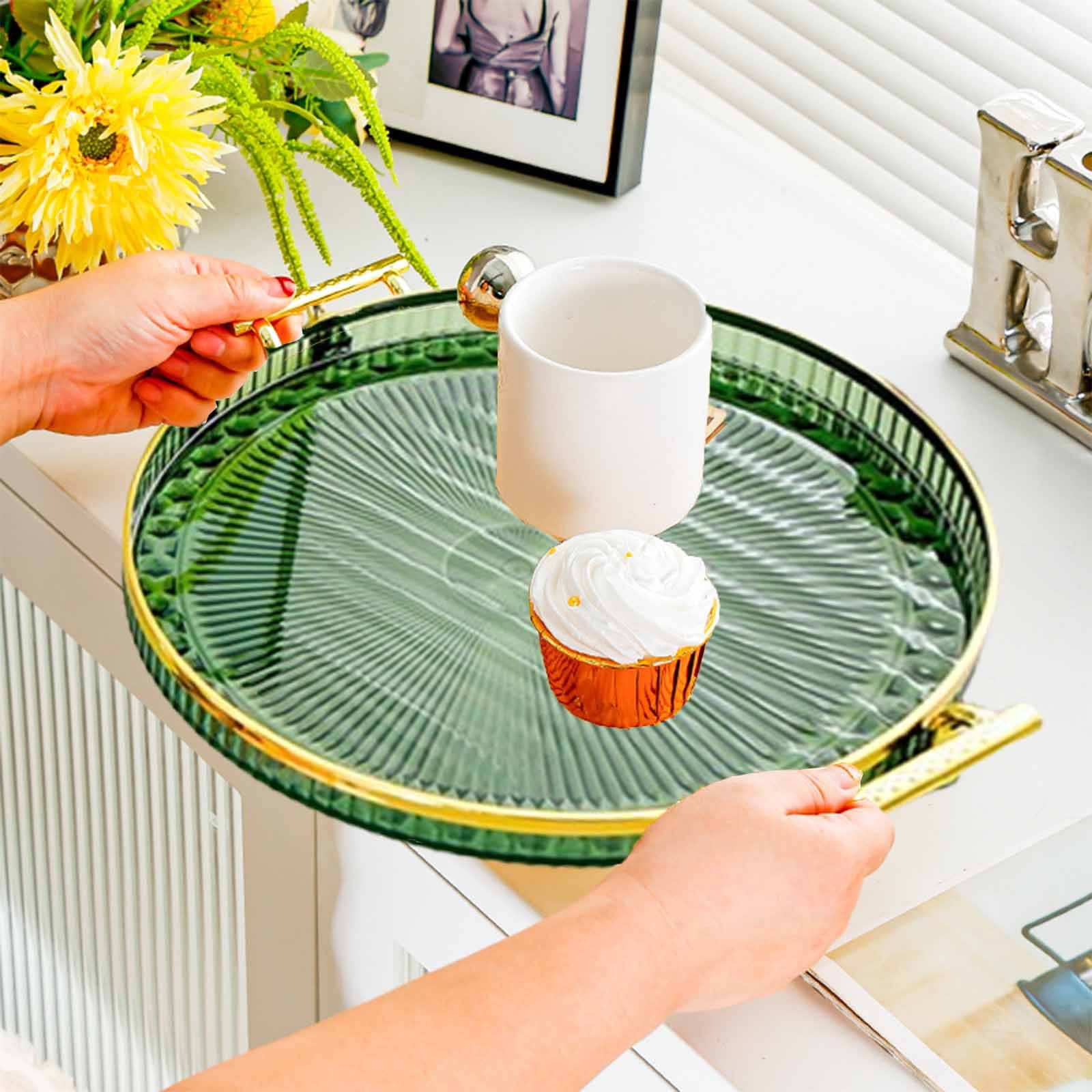 Dadatutu Serving Tray with Handles, Countertop Decorative Tray Serving ...