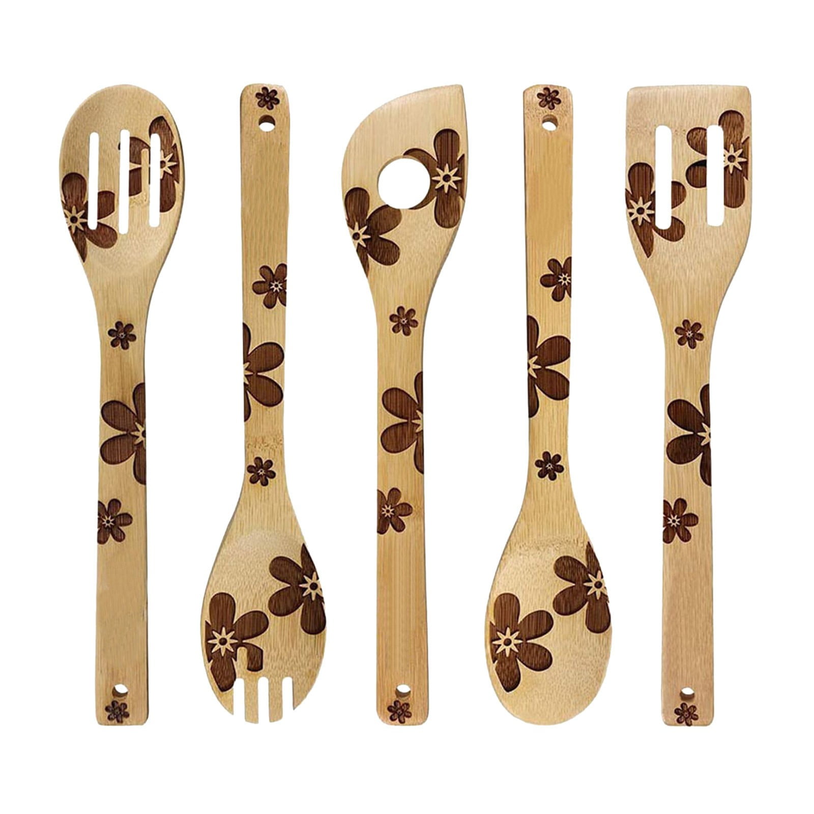 Dadatutu Wooden Spoons for Cooking, 5Pcs Cooking Utensils Set, Kitchen ...