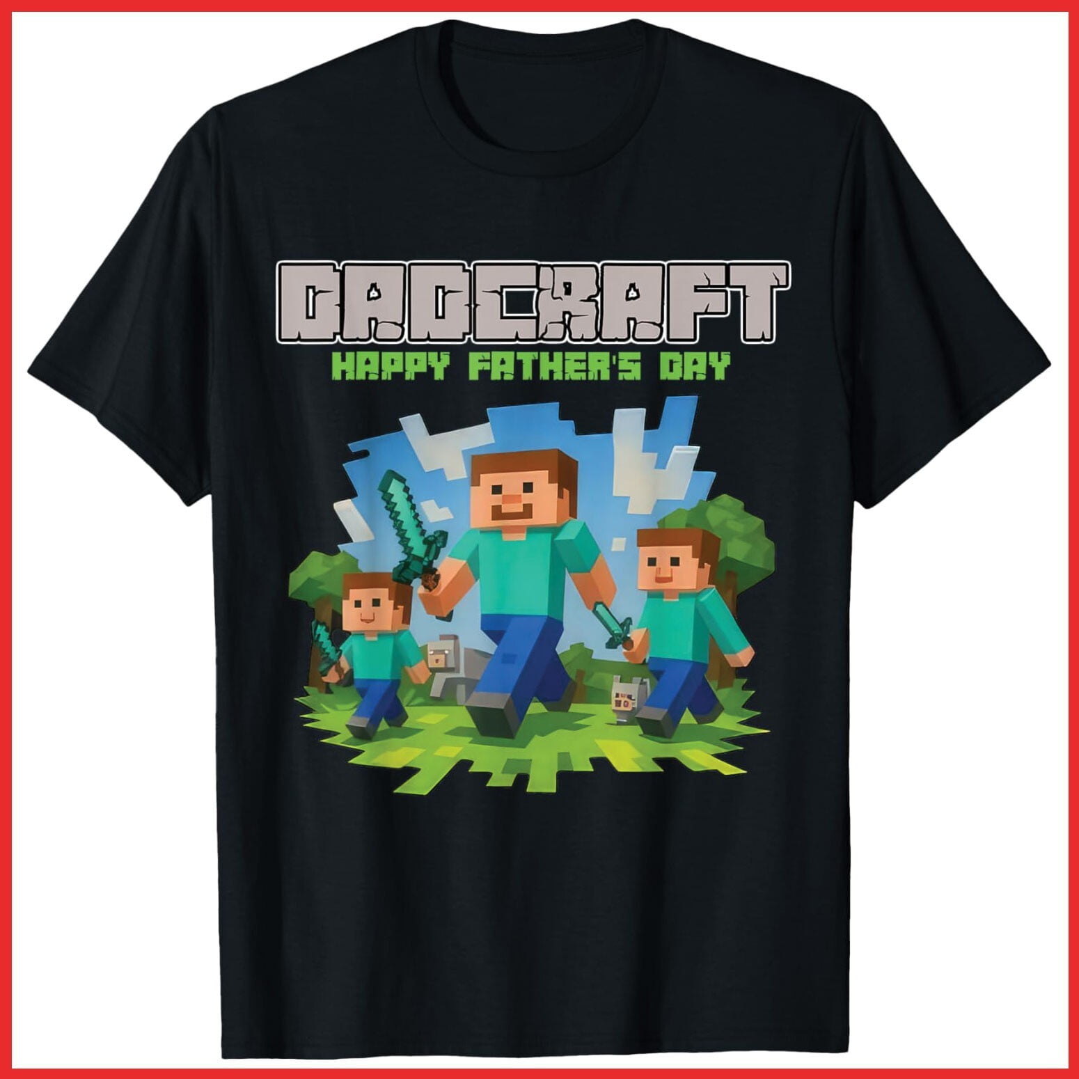 Dadcraft Happy Father Day Minecraft Video Game Black Cotton T-Shirt S ...