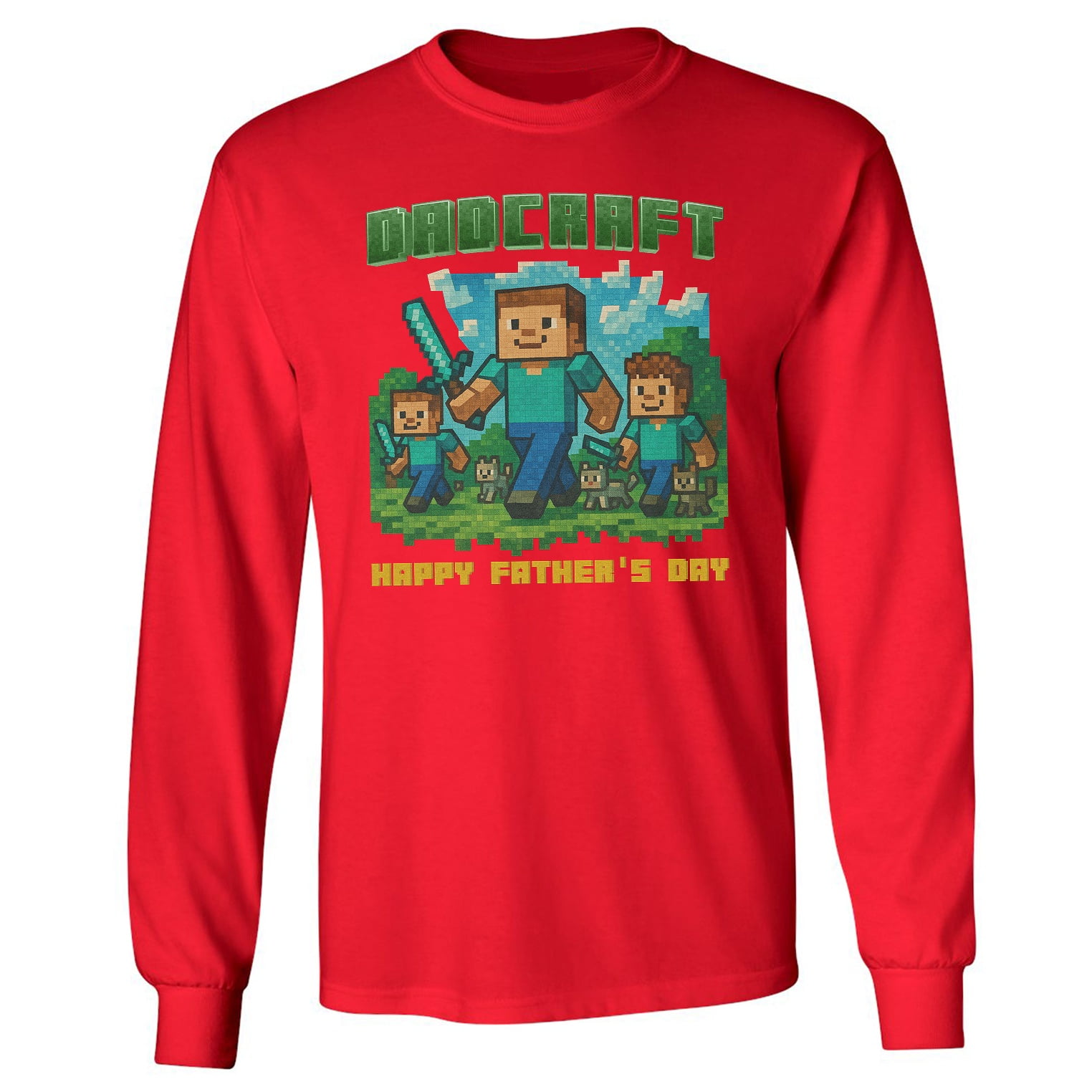 Dadcraft - Happy Father’s Day Funny Pixel Game Dad Long Sleeve T-Shirt ...