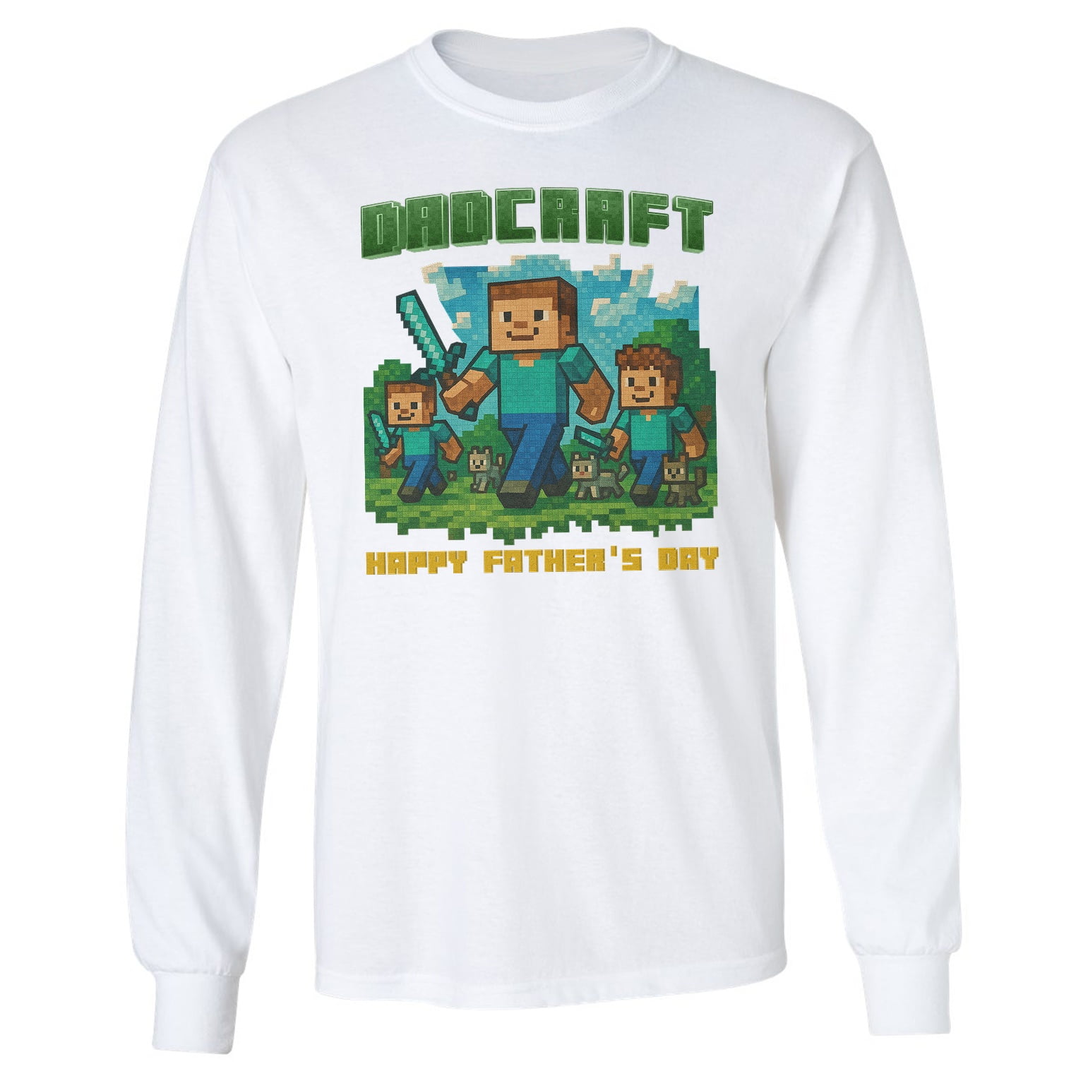 Dadcraft - Happy Father’s Day Funny Pixel Game Dad Long Sleeve T-Shirt ...