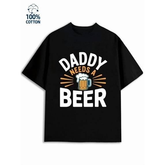 Daddy Beer Tee men funny humor 180G 100% Cotton black y2k husband Basic ...