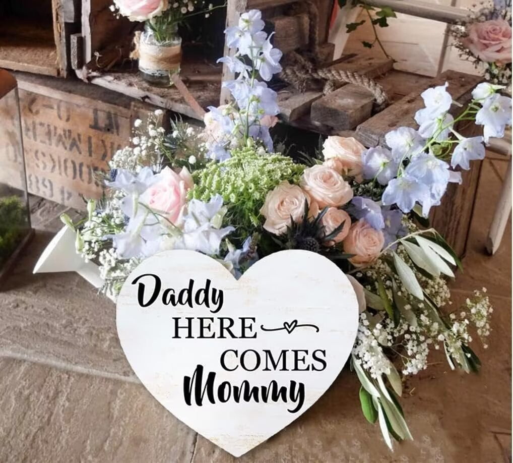 Daddy Here Comes Mommy Wedding Sign for Ring Bearer Flower Girl Sign ...
