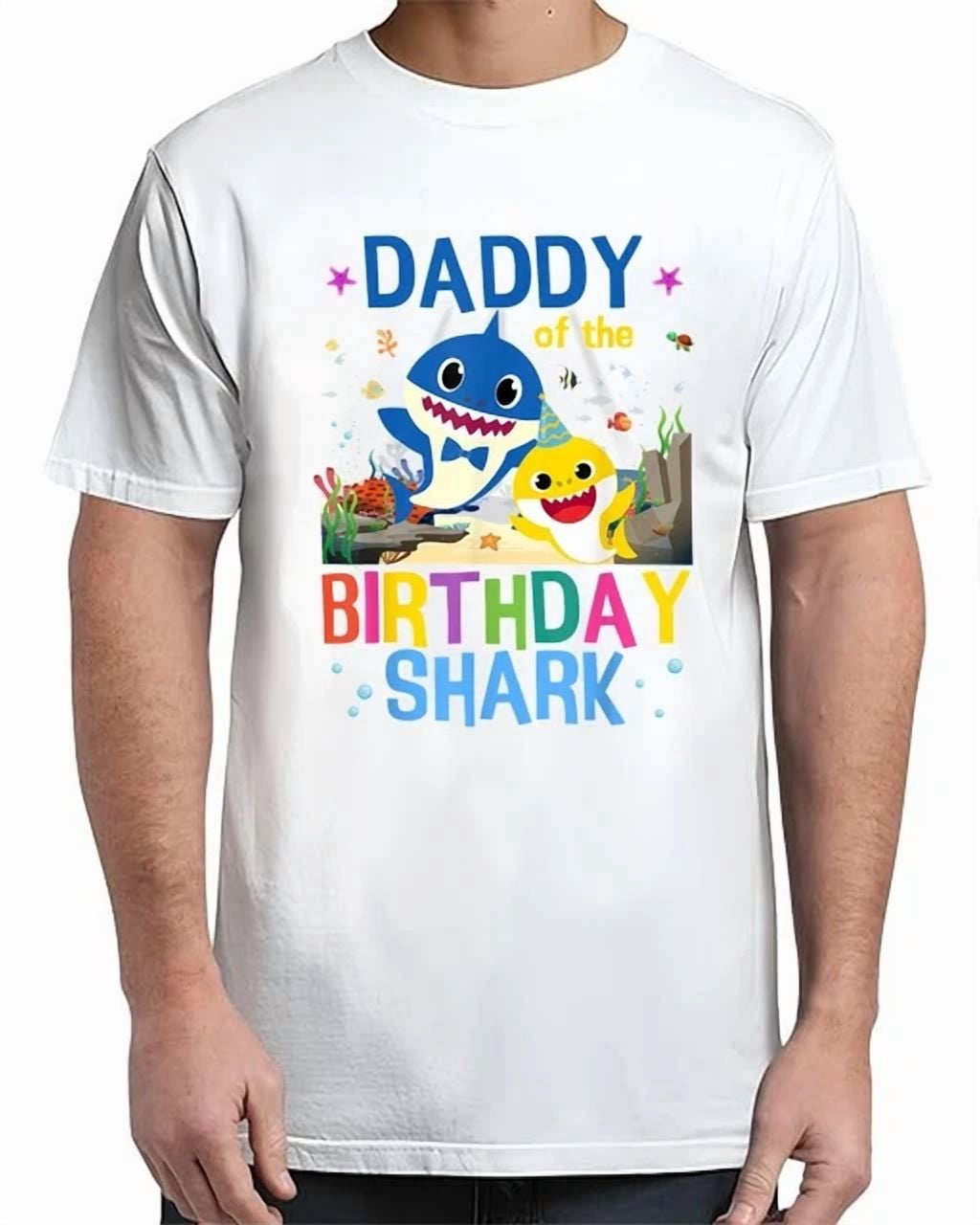 Daddy Of The Birthday Family Shark Birthday Vintage S-5XL T-Shirt ...