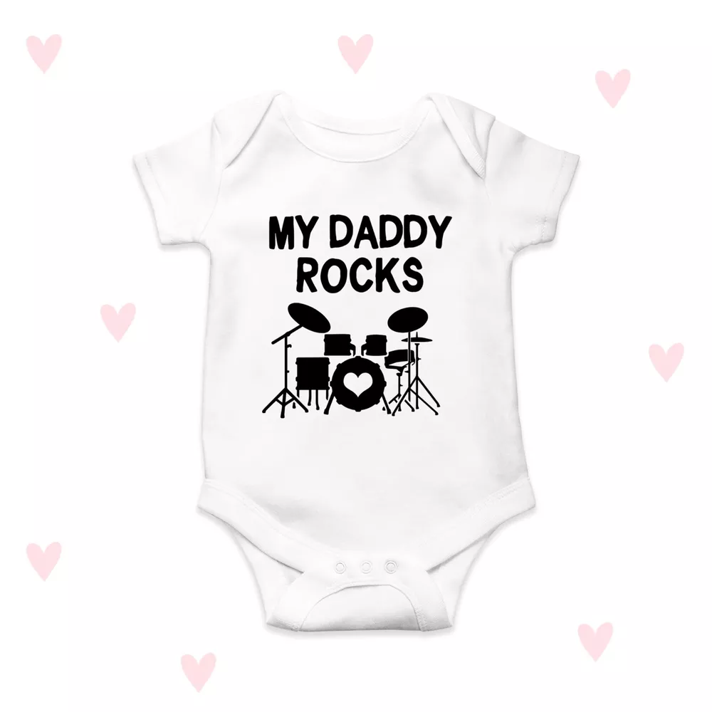 Daddy Rocks Baby Grow Rock Star Dad Drummer Gifts Cute Fun Boys Girls ...