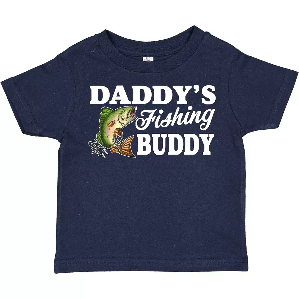 Daddy'S Fishing Buddy With White Text Toddler T-Shirt Kids Little Fish ...