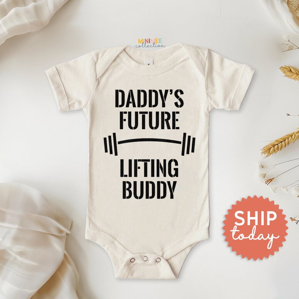 Daddy'S Future Lifting Buddy Onesie For, Gym Dad Gift, Pregnancy Reveal ...