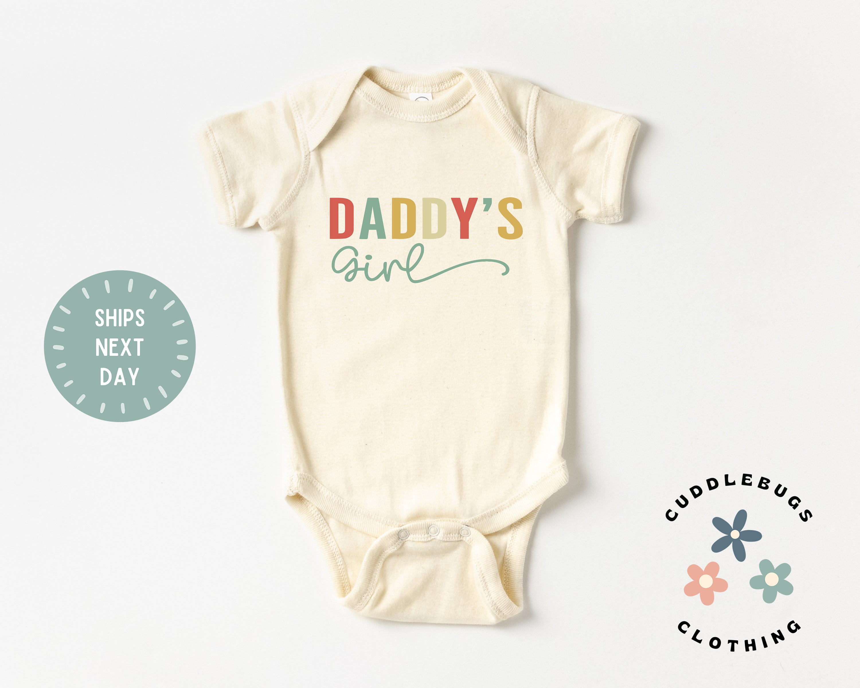 Daddy'S Girl Baby Onesies Bodysuit, Retro Daddy'S Little Girl Rainbow ...